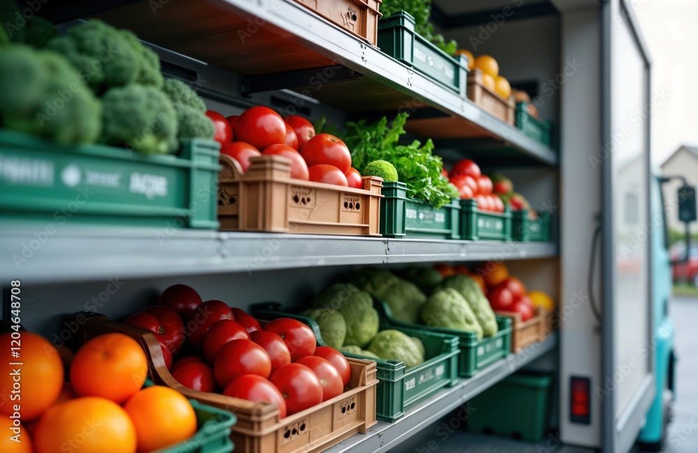 Refrigerated truck loading perishable goods. Fresh produce like ...