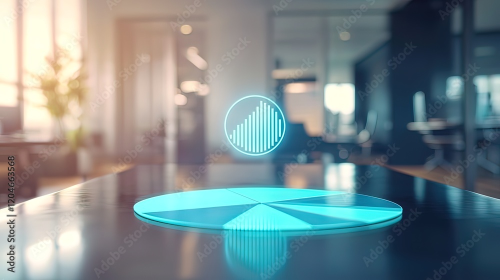 Holographic charts and graphs on a modern office table, depicting ...