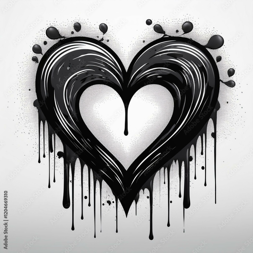 collection of Spray painted graffiti heart sign in black over white ...