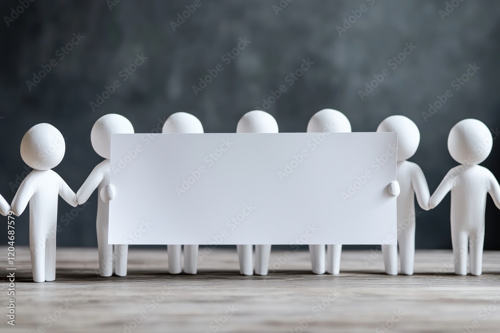 White Paper Cutout Figures Holding a Blank Sign Together Symbolizing Unity and Teamwork Stock ...