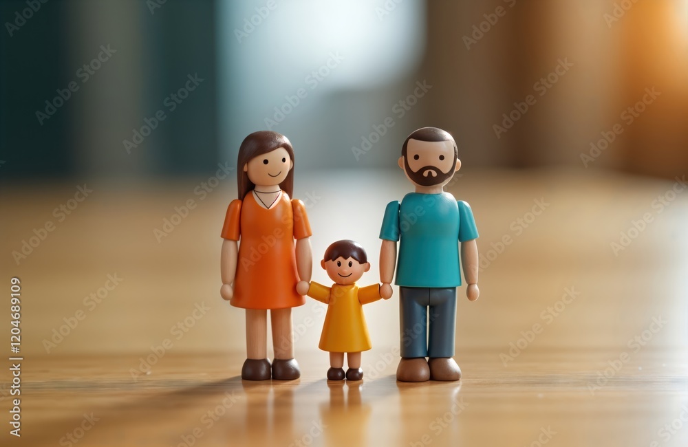 Family figures stand close together. Mother, father hold hands with ...
