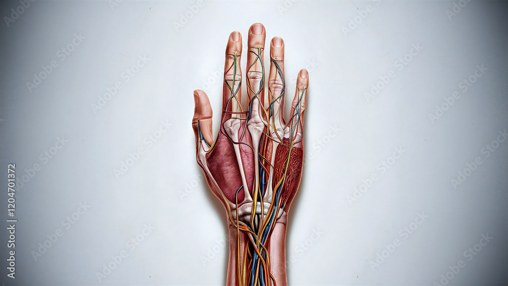 Anatomical Illustration of Human Hand: Detailed Medical Art Depicting ...