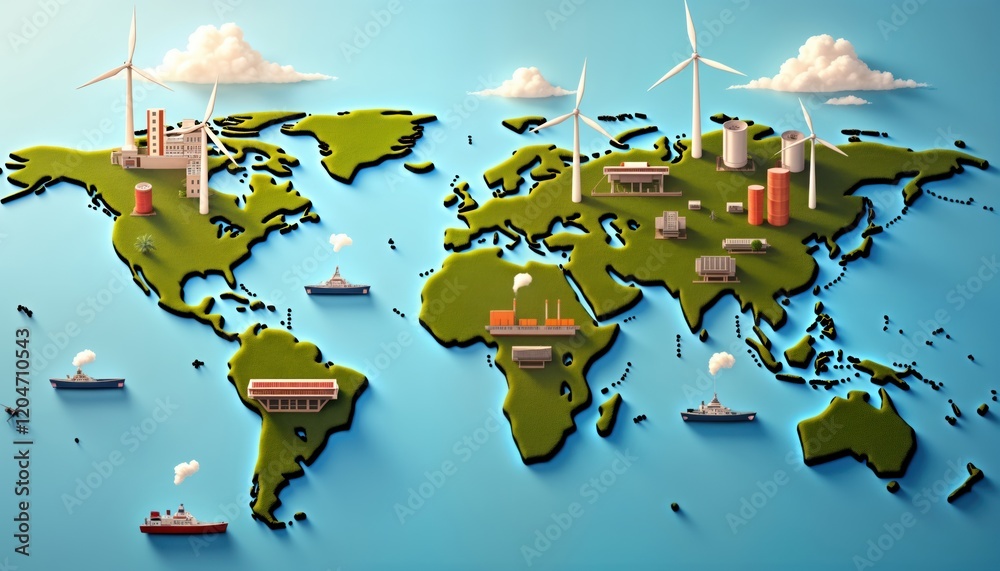 Ilustración de Stock Global map shows various renewable energy sources ...