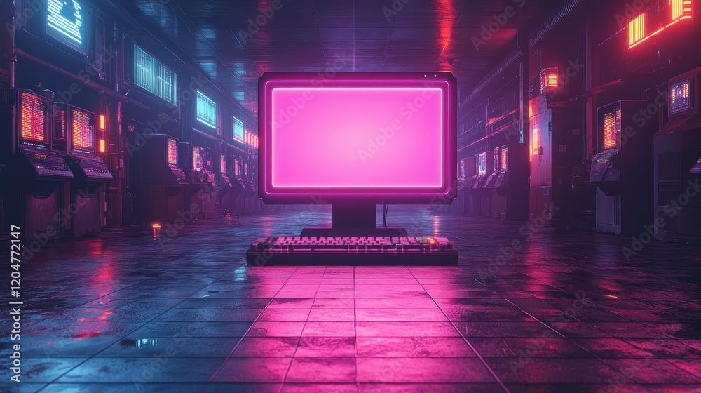 Neon Lit Cyberpunk Virtual Background for Tech Events with Empty Screen ...