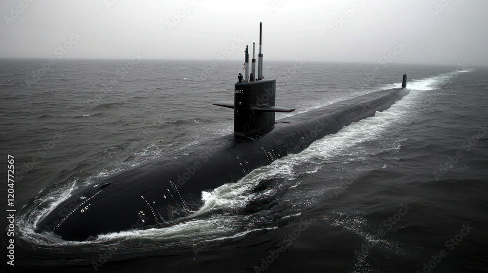 Advanced military submarines are in the deep sea, The exterior of the ...