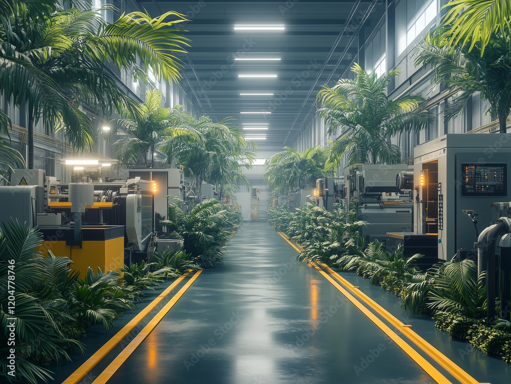 modern manufacturing facility with lush greenery, showcasing advanced ...