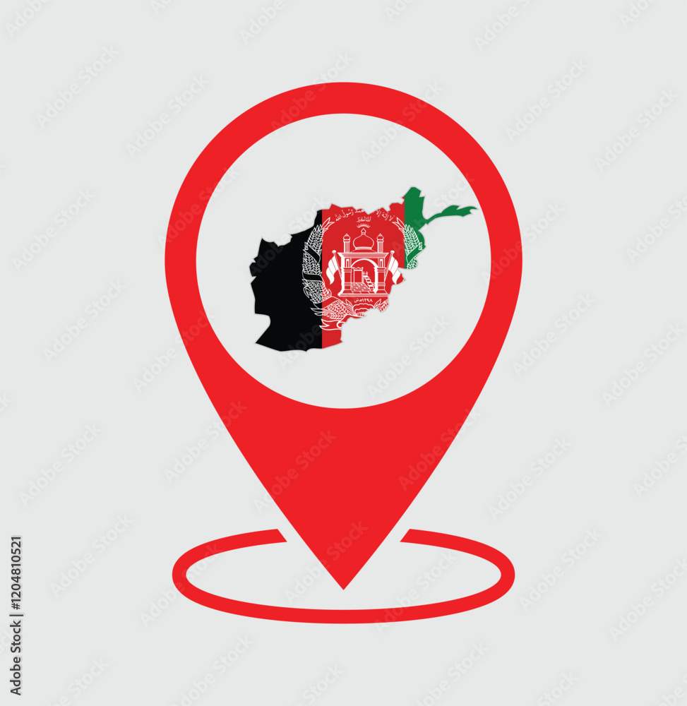 Afghanistan map with a red location map pin icon, featuring the map of ...