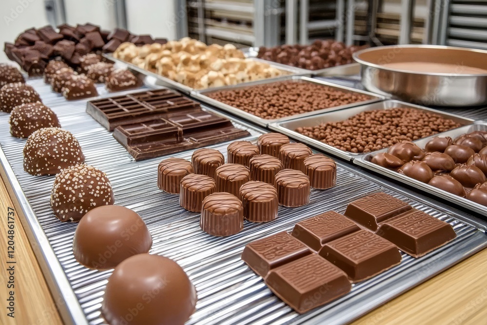 How the chocolate industry produces sweets on a large scale. Stock ...