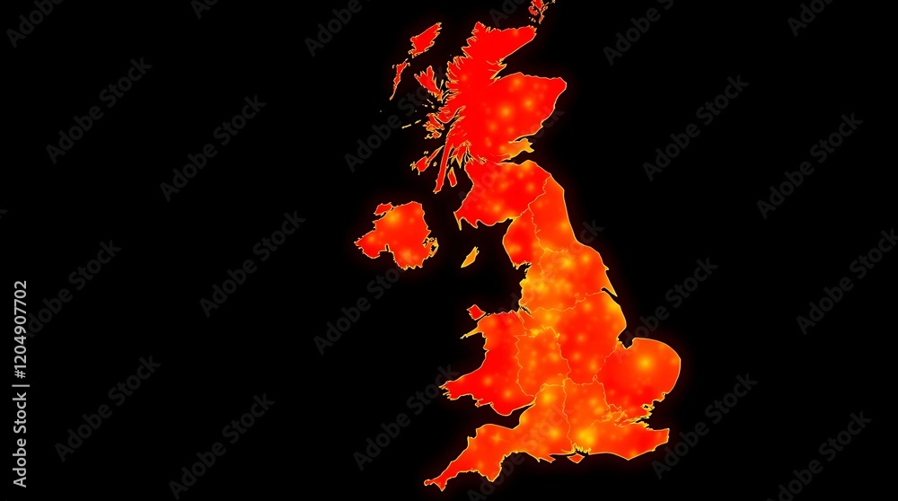 Glowing map of the United Kingdom. (2) Stock Illustration | Adobe Stock