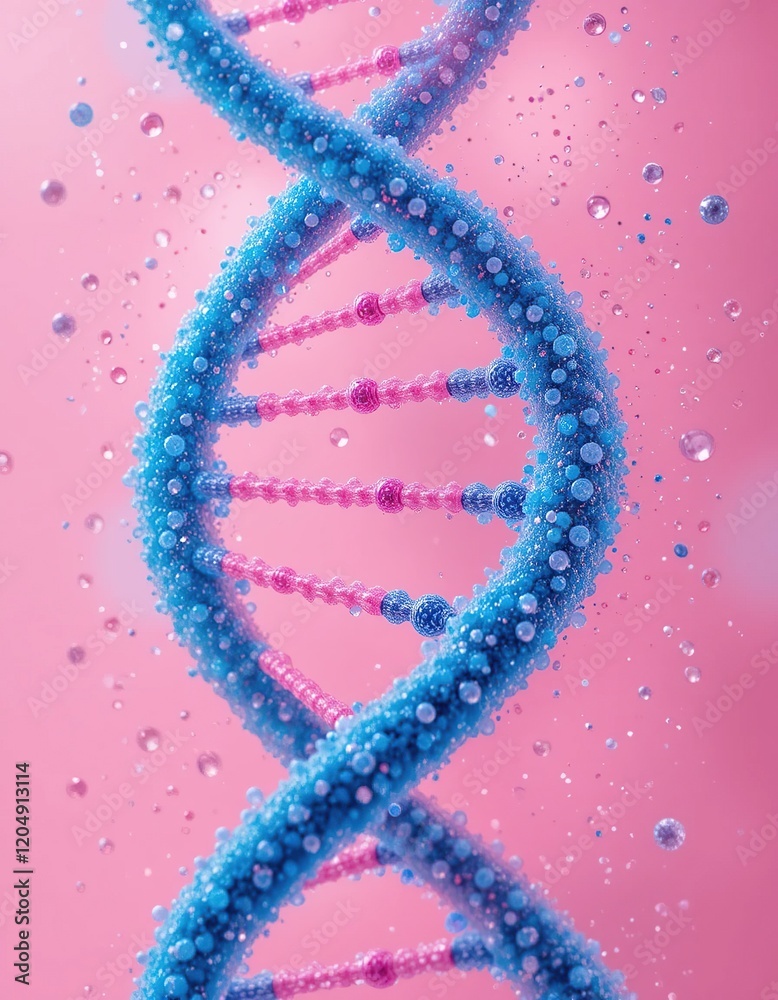 DNA shape with bright pink background Sperm cell under microscope with ...