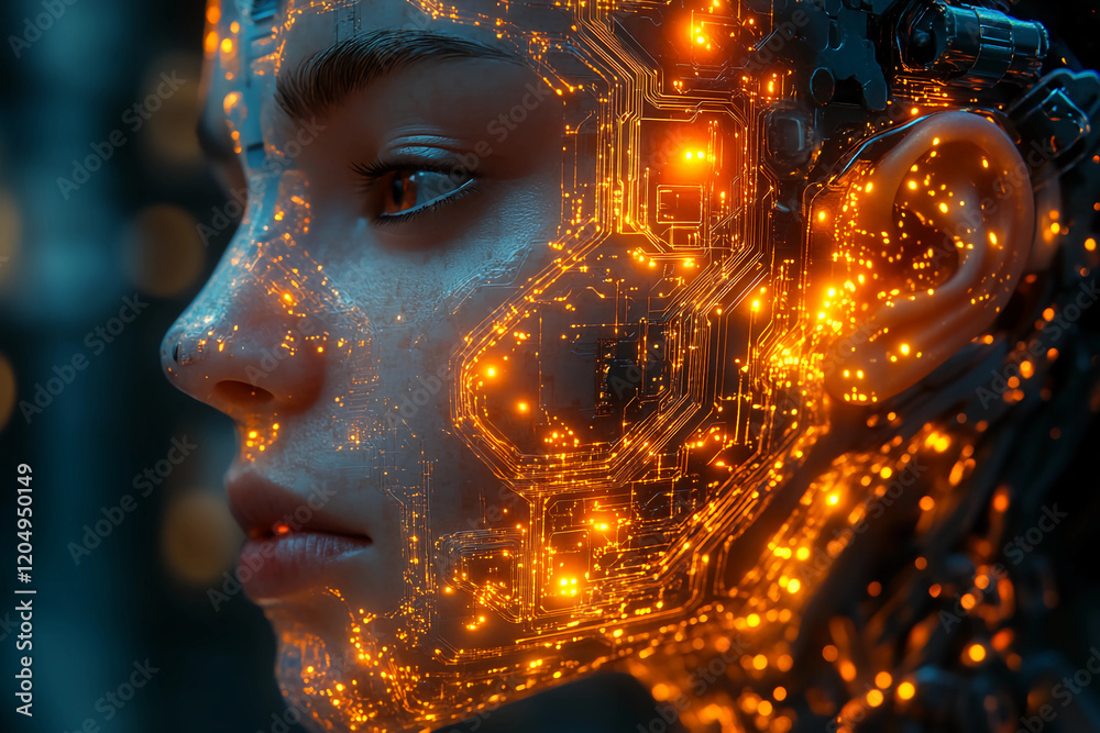 Neuromorphic Revolution: AI Chip in Robotic Head with Glowing Neural ...