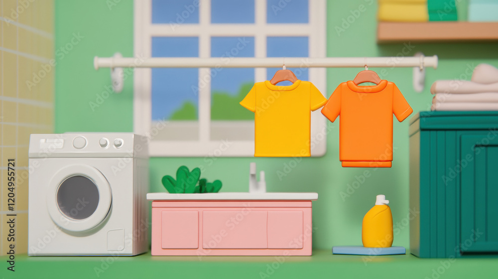 Sweet home Claymation, A vibrant claymation scene of a laundry room ...