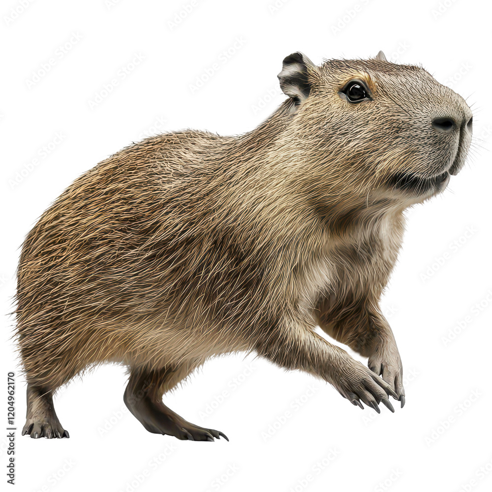 Cute capybara standing upright in a natural pose on transparent ...