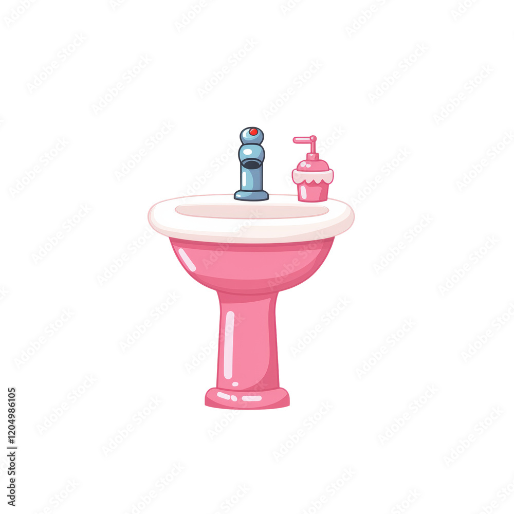 Cute Kawaii Sink Flat Design Illustration for Bathroom Use Stock ...