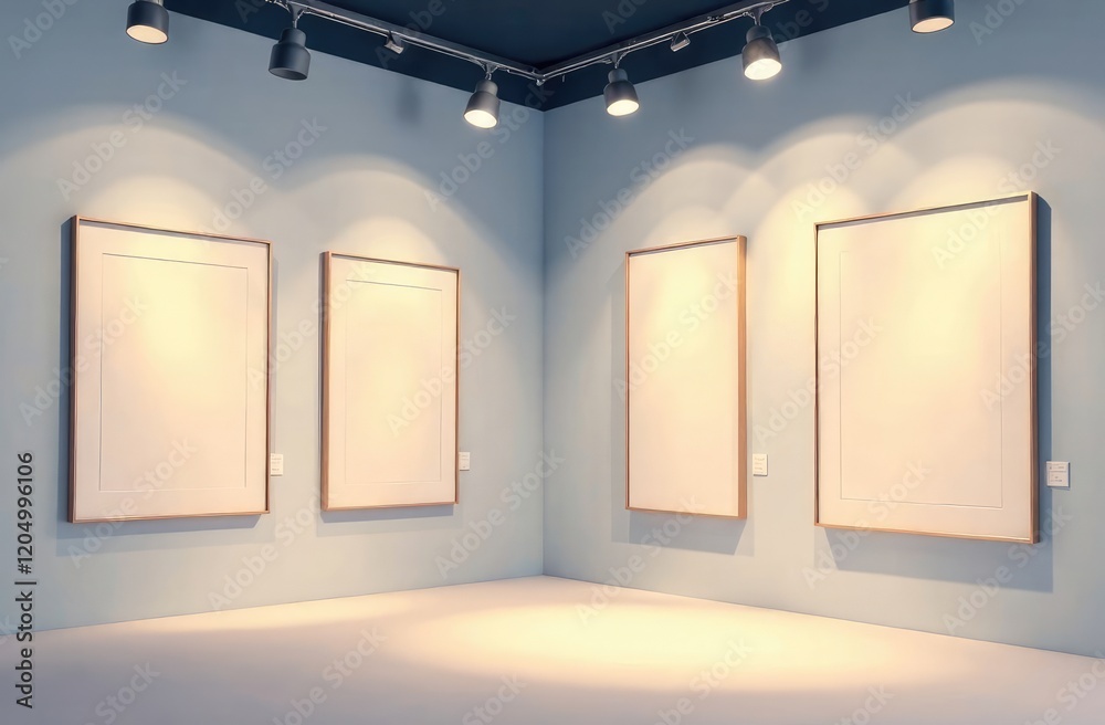 Corner of modern gallery room with directional spotlight and metal ...