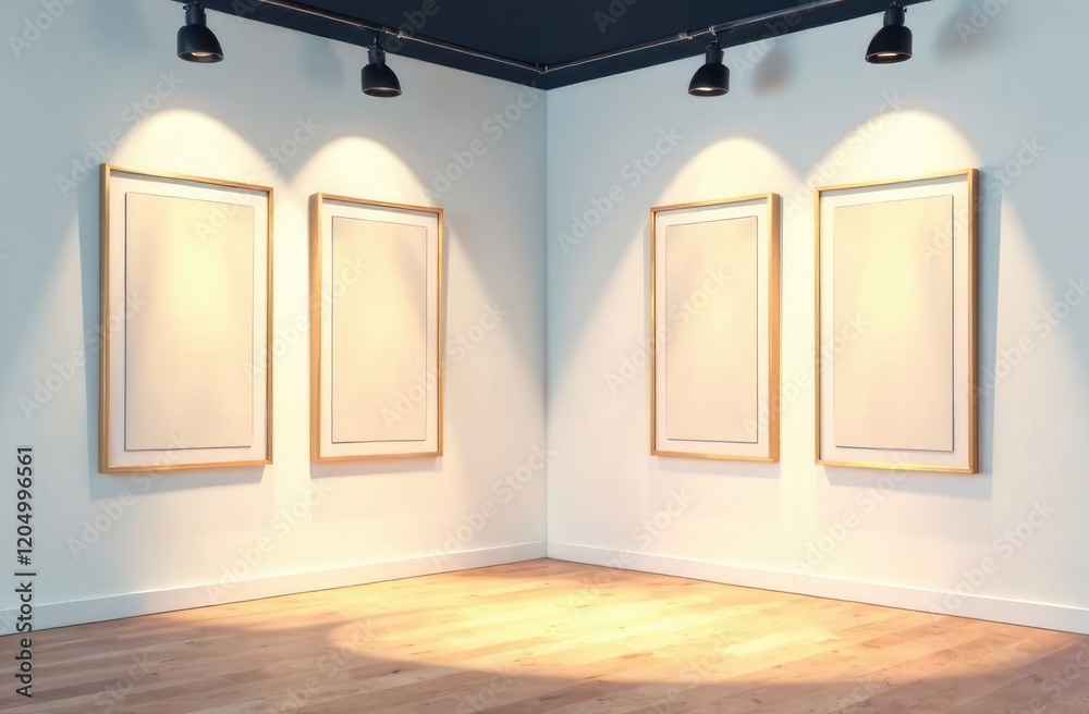 Ilustración de Stock Corner of modern gallery room with directional ...