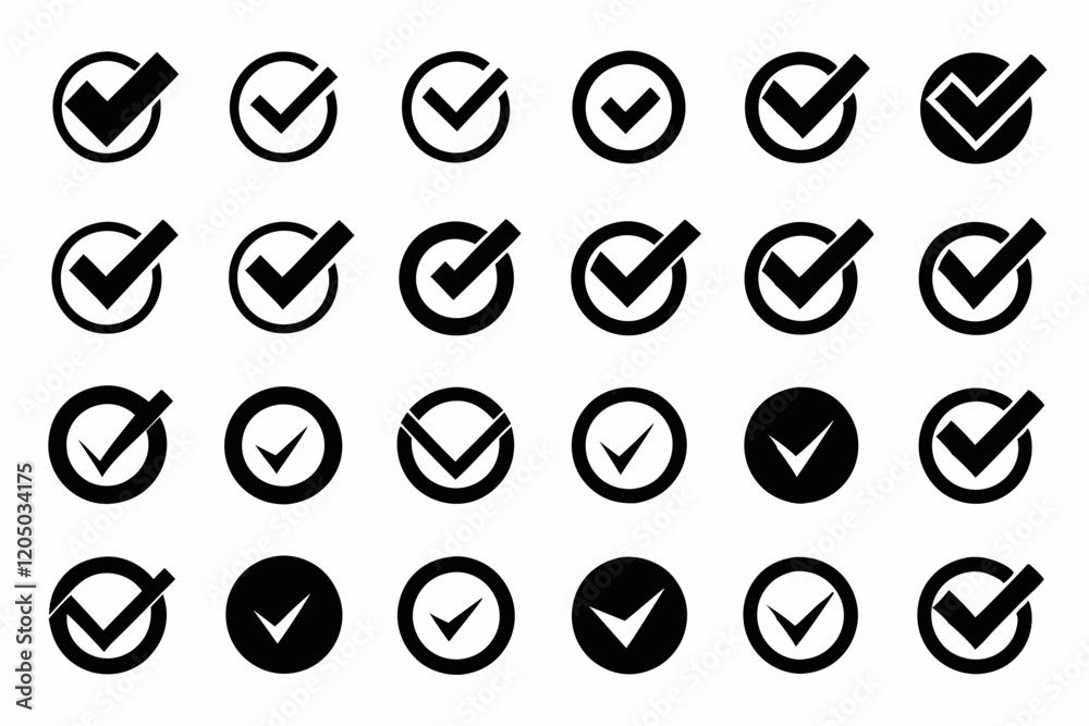 Check mark black icon set. Checkmark icons. Collections check mark symbol. Vector illustration ...