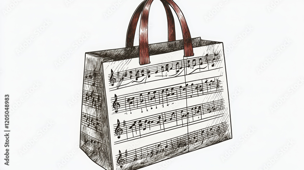stylish shopping bag featuring musical notes and sheet music design ...