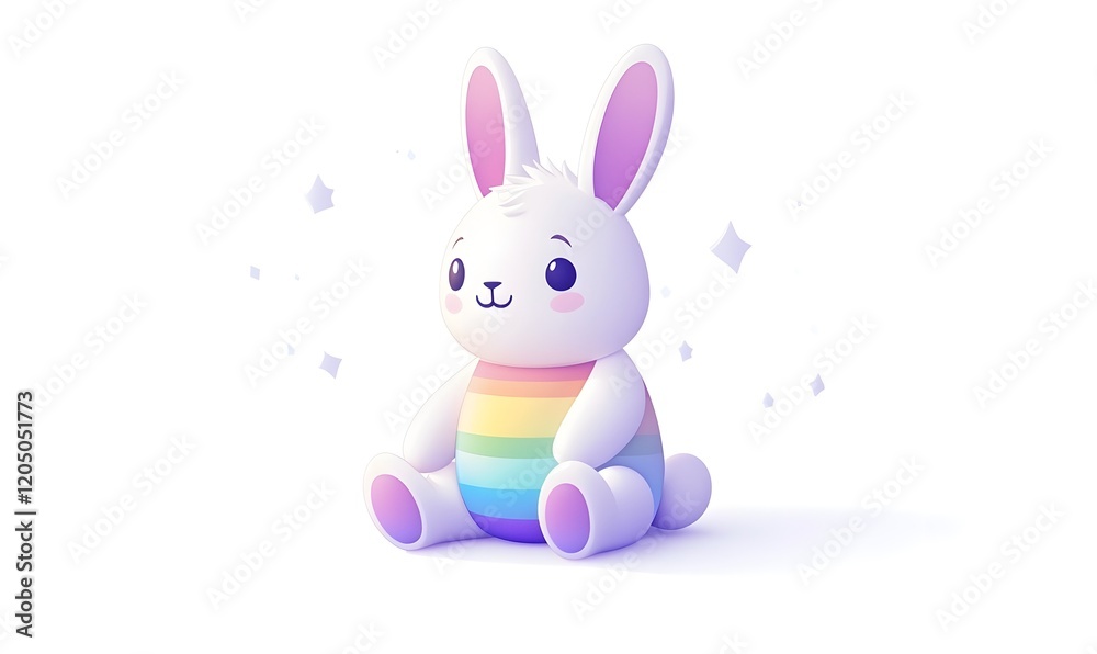 Rainbow bunny sitting, digital art, white background, LGBTQ+ pride ...