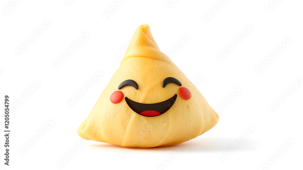 samosa in 3d with a happy face and the mouth of the samosa is open with ...