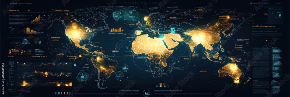 Global data visualization map showcasing real time statistics and ...