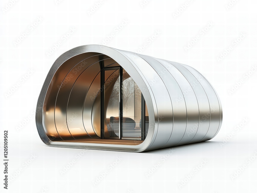 Futuristic Tiny Home: A sleek and modern tiny home with a curved metal ...