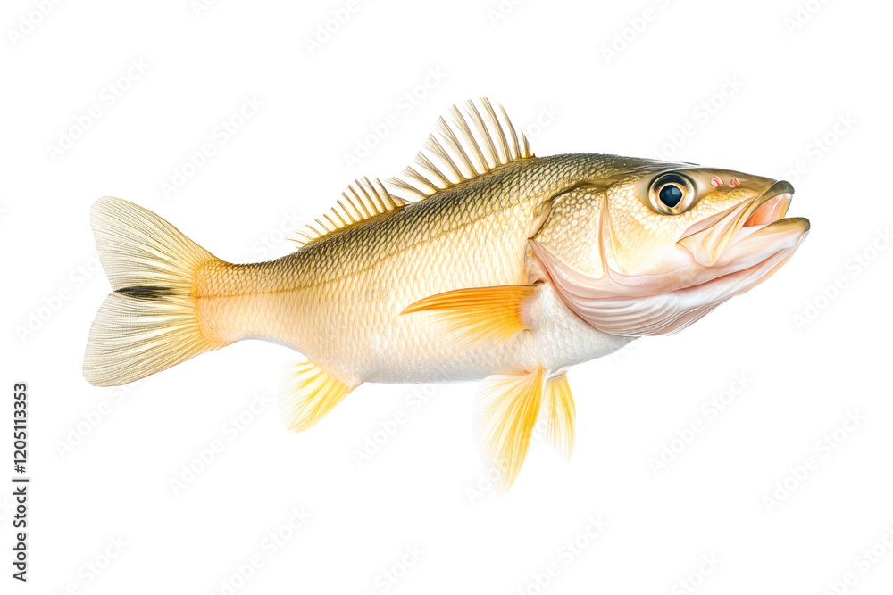 Freshwater Walleye fish with vivid golden fins and detailed scales ...