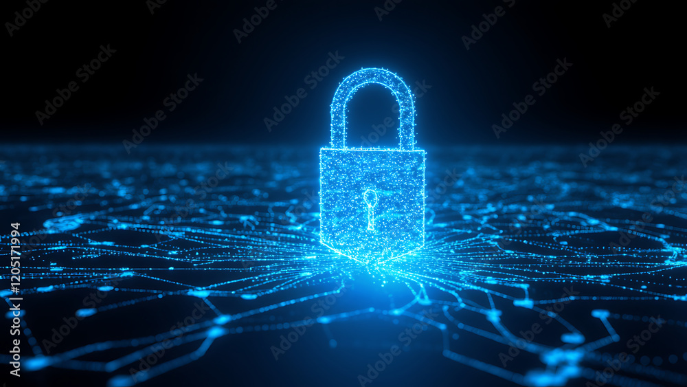 digital lock symbolizing cybersecurity and data protection, surrounded ...