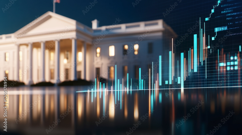 White House economic growth concept: Stock market chart overlaying ...