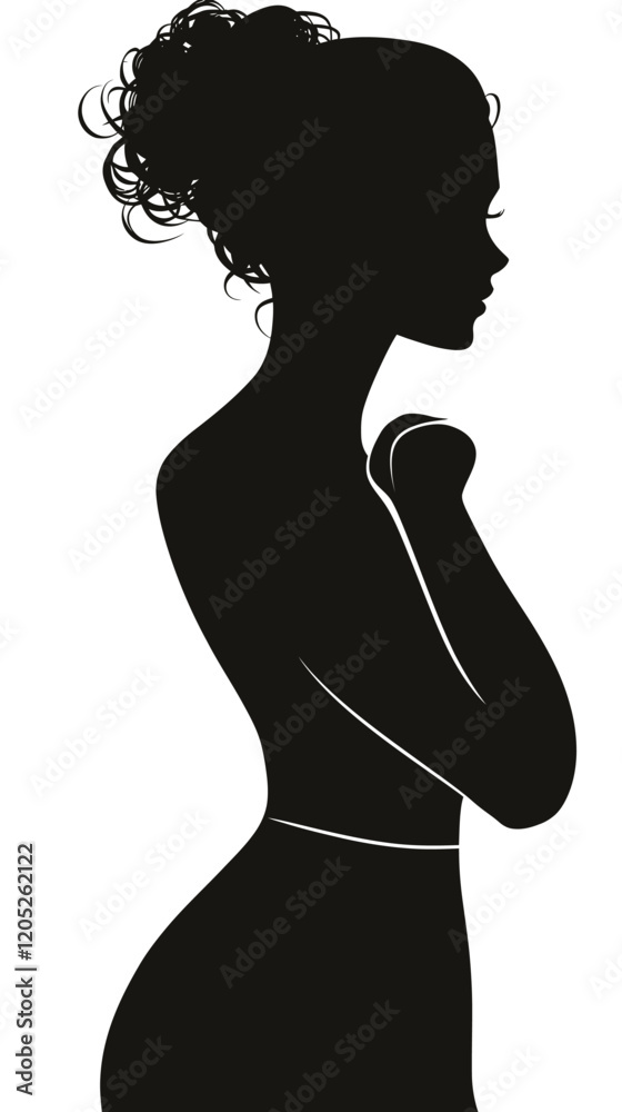 Elegant Female Silhouette Vector Art: Curvy Woman in Profile, Stylish ...
