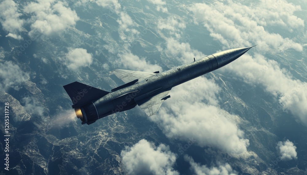 ภาพถ่าย Stock Realistic aerial combat scene featuring 3d cad model of ...