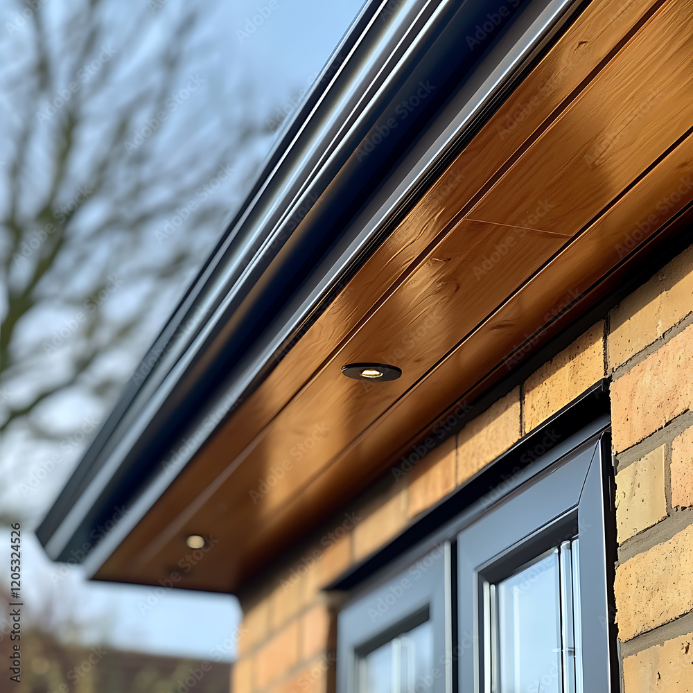 Modern UPVC soffit board cladding with wooden finish, enhancing ...