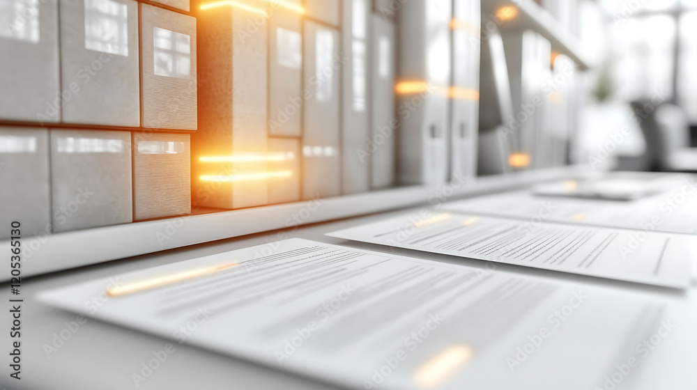 Modern office workspace with documents and archive storage. Clean ...