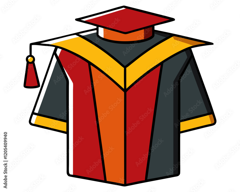 Graduation Cap and Gown Vector Illustration - Academic Achievement ...