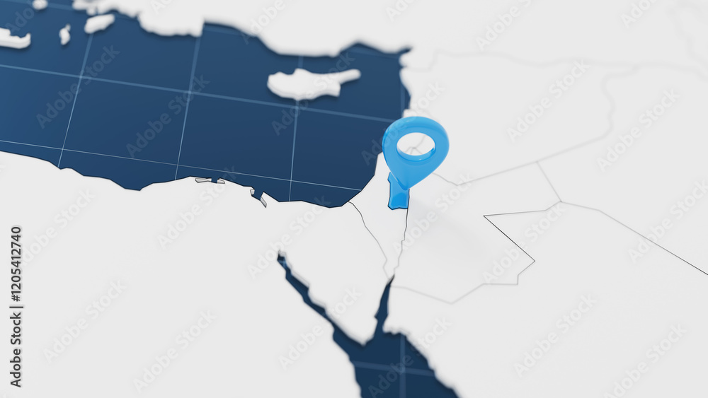 Blue Palestine 3d map with pointer pin surrounded with other countries ...