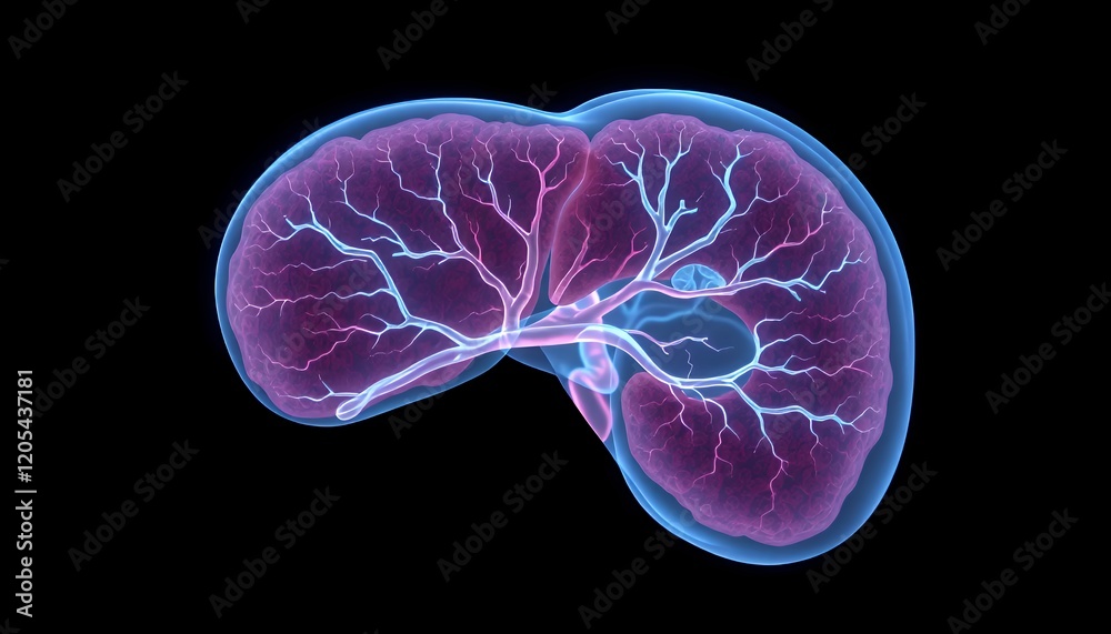 Detailed 3D Rendering of Human Liver Anatomy Showing Vascular System ...
