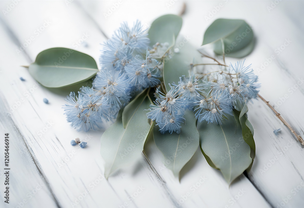 wooden border branch birthday misty background space blue cel white ...