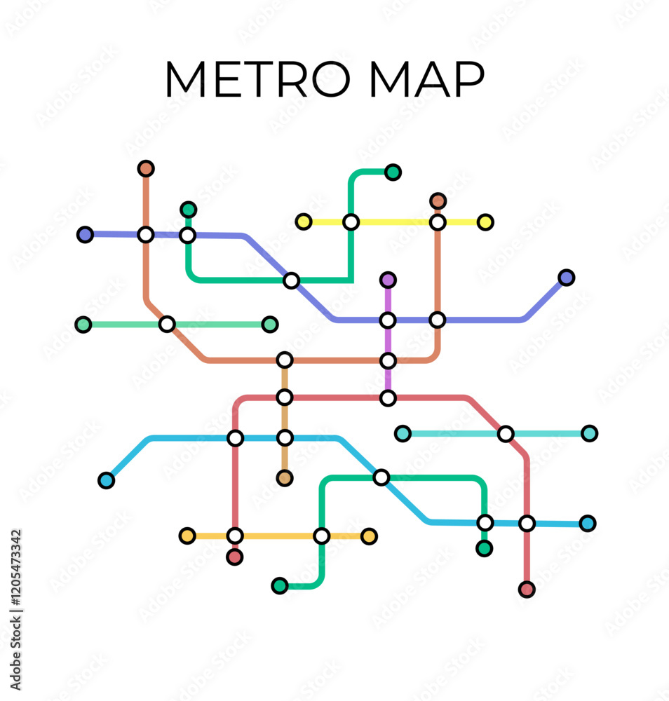 Metro stations and plan of subway with. Fictional metro map of ...