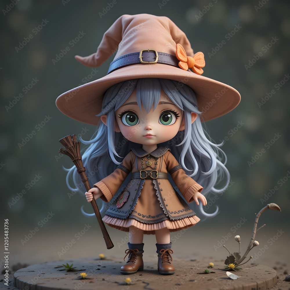 4d photographic image of full body image of a cute little chibi witch ...