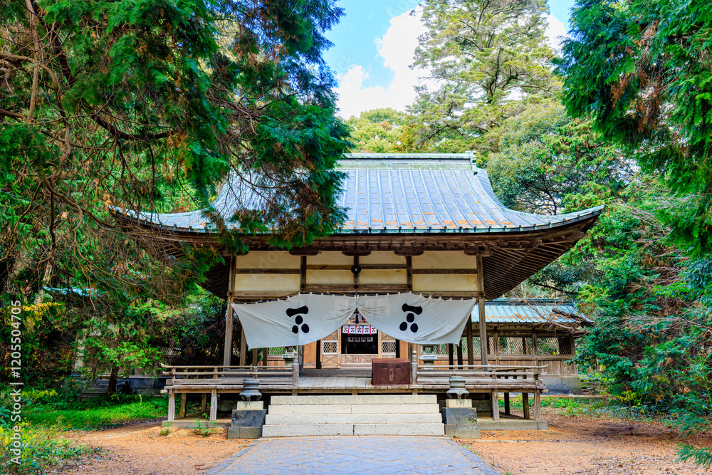 冬の萩城跡 志都岐山神社 山口県萩市 Hagi castle ruins in winter. Shizukiyama Shrine ...