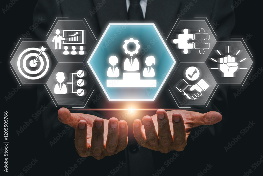 Visual representation of team building with business icons ...