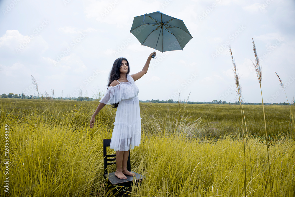 a young Indian female model with black hair, wheatish skin, Indian ...