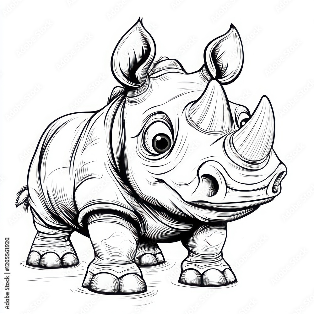 Cute Wild Rhino Coloring Page for Endangered Species Awareness Stock ...