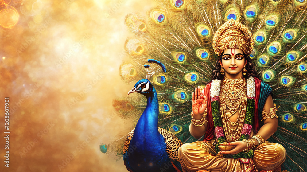 lord god Kartikeya (Murugan, Subrahmanya) seated with his Vel and ...