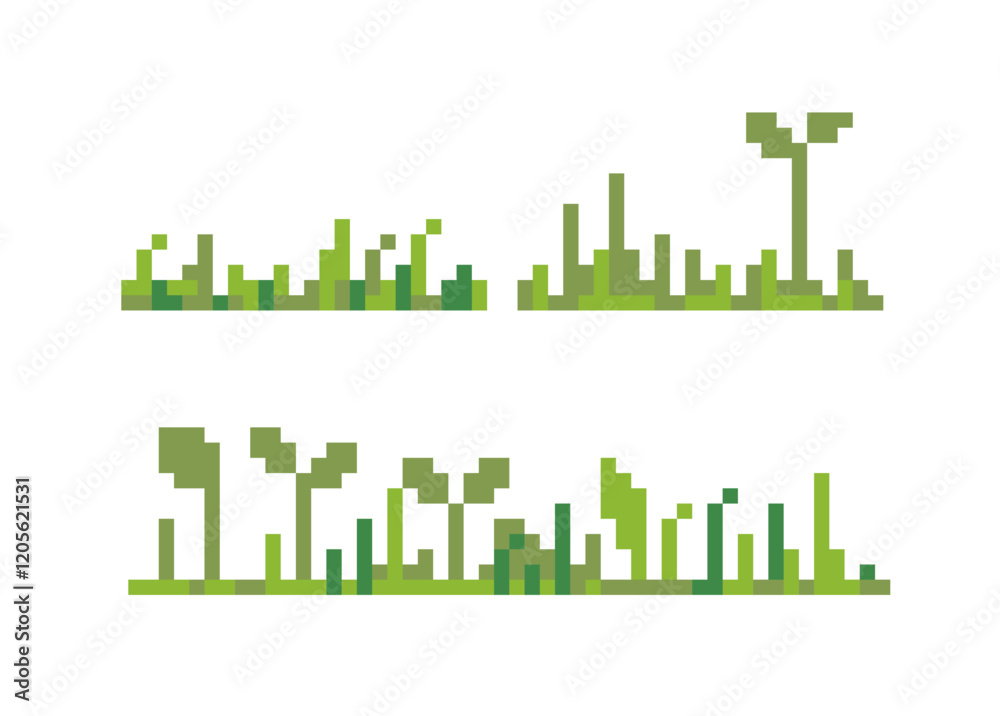Green grass pixel art isolated vector illustration. Seamless textures ...