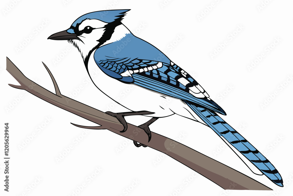Blue jay, photorealistic, detailed feathers, side profile, white ...