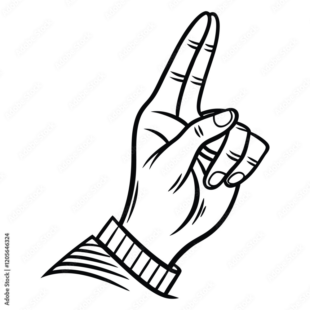 Vector de Stock Detailed line drawing of a hand showing a victory sign ...