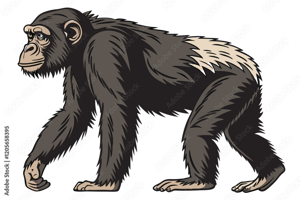 chimpanzee, photorealistic, full body shot, white background, standing ...