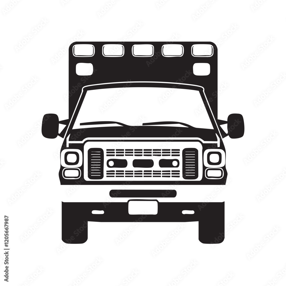 Vector de Stock Black and white illustration of the front view of an ...