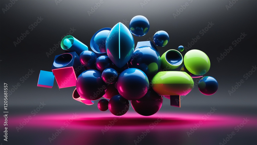 A futuristic, high-contrast composition featuring a cluster of 3D ...